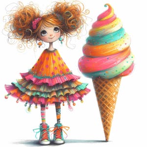 Ice Cream Girls Clipart 10 High Res Watercolor JPG for Junk Journals ...