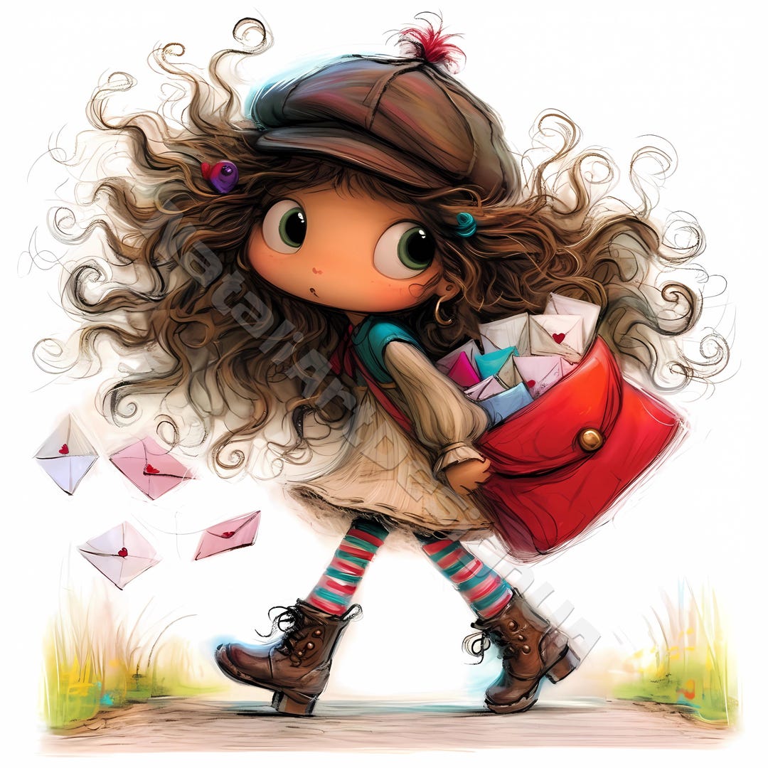 Quirky Mail Carrier Girl Clip Art 13 High Res Watercolor Jpgs for Junk ...