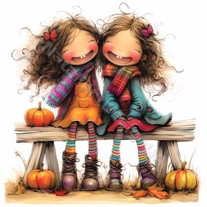 Quirky Fall Friendship Clip Art 10 High Res Watercolor Jpgs for Junk ...