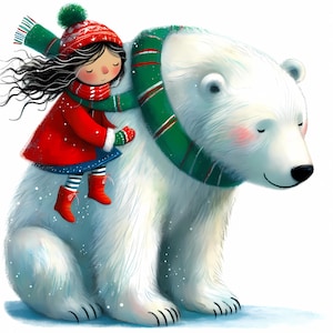 Polar Bear and Girl Clipart 10 High Res Watercolor Jpgs for Junk ...