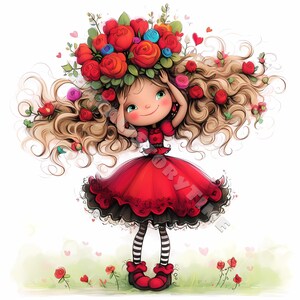 Red Roses Girl Clip Art 10 High Res Watercolor Jpgs Junk Journaling ...