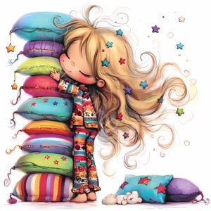 Whimsical Sleepy Girl Clipart 10 High Res Watercolor JPG for Junk ...