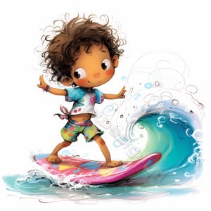 Quirky Surfer Boy Clip Art 10 High Res Watercolor Jpgs Junk Journaling ...