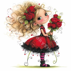 Red Roses Girl Clip Art 10 High Res Watercolor Jpgs Junk Journaling ...