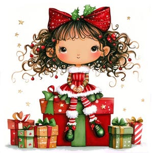 Whimsical Christmas Girl Clipart 10 High Res Watercolor Jpgs for Junk ...