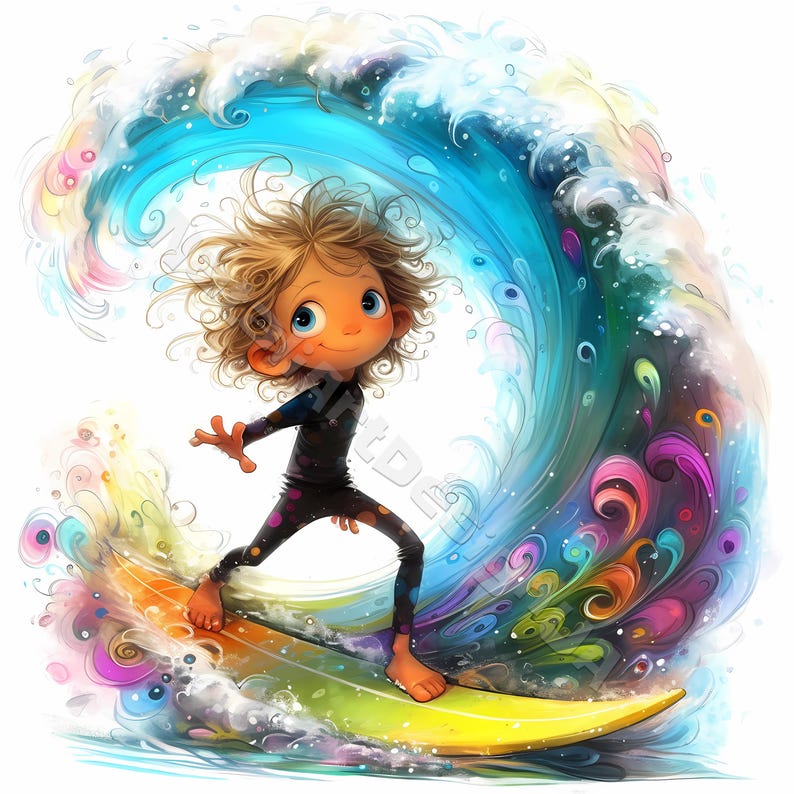 Quirky Surfer Boy Clip Art 10 High Res Watercolor Jpgs Junk Journaling ...