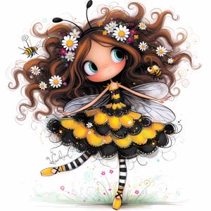 Quirky Bee Girl Clip Art 10 High Res Watercolor Jpgs Junk Journaling ...