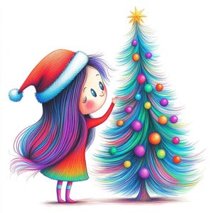 Christmas Girl and Christmas Tree Clip Art 10 High Res Watercolor Jpgs ...
