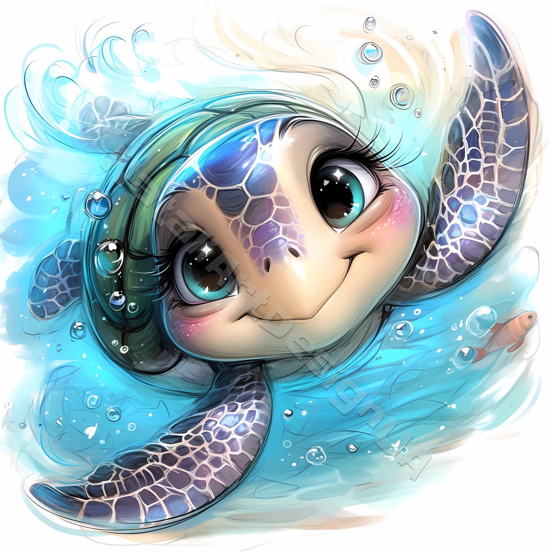 Whimsical Turtle Clip Art 10 High Res Watercolor JPG Junk Journals ...