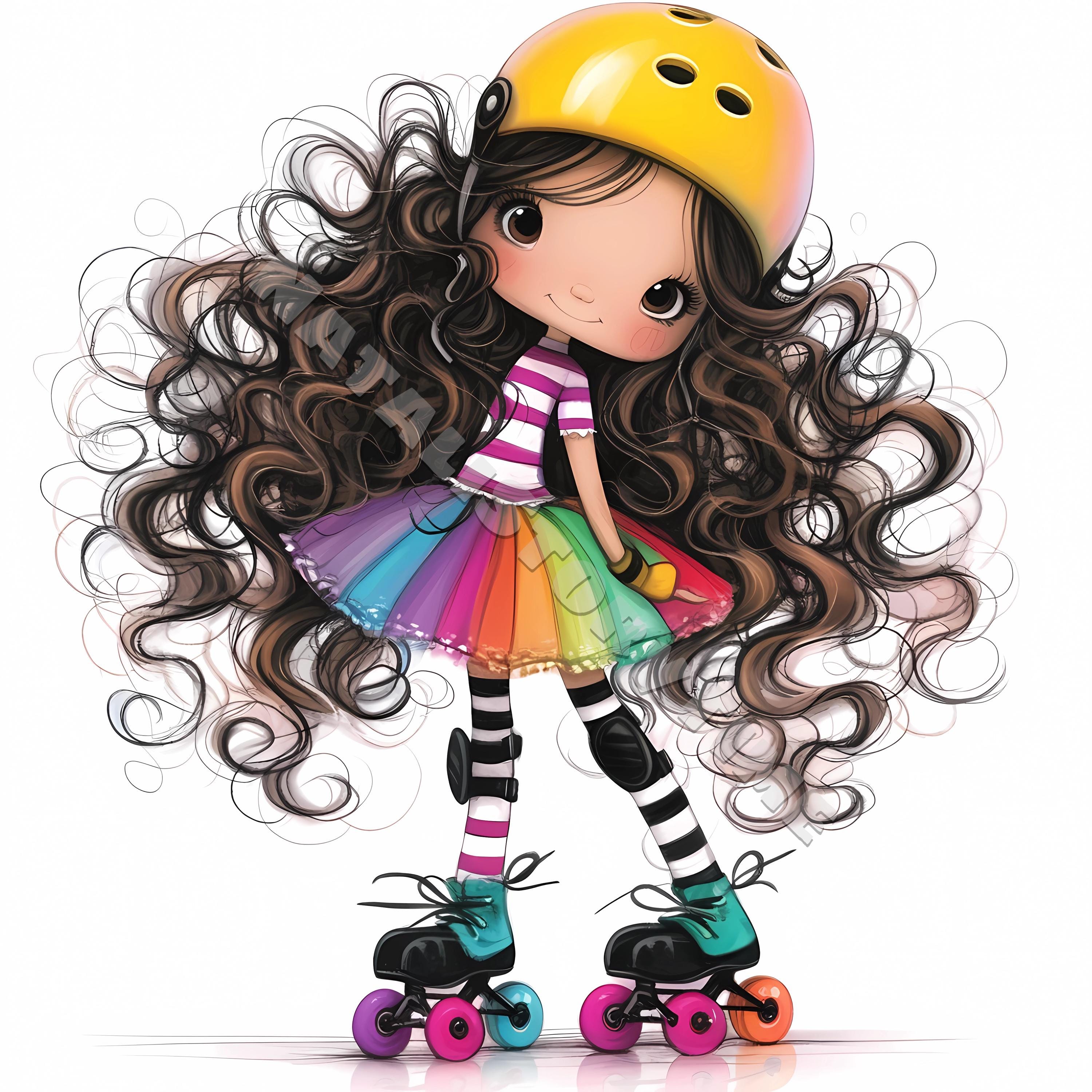 Roller Skating Girl Clipart 10 High Res Watercolor JPG Junk Journals ...