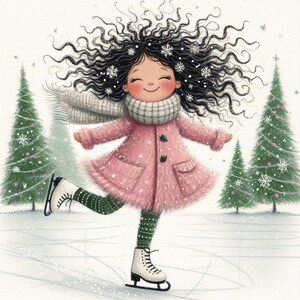 Girls Ice Skating Clipart 10 High Res Watercolor Jpgs for Junk Journals ...