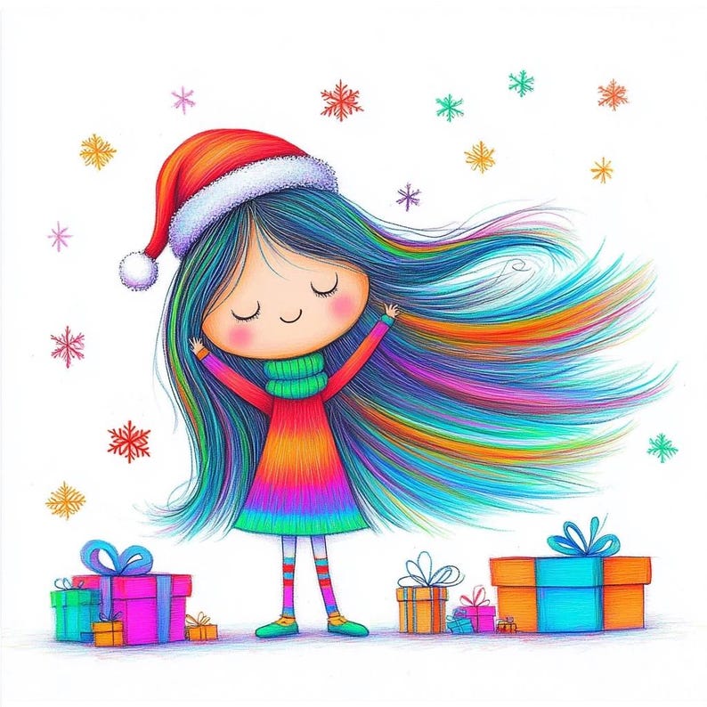 Christmas Girl and Christmas Tree Clip Art 10 High Res Watercolor Jpgs ...