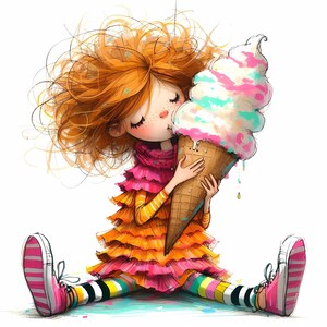 Ice Cream Girls Clipart 10 High Res Watercolor JPG for Junk Journals ...