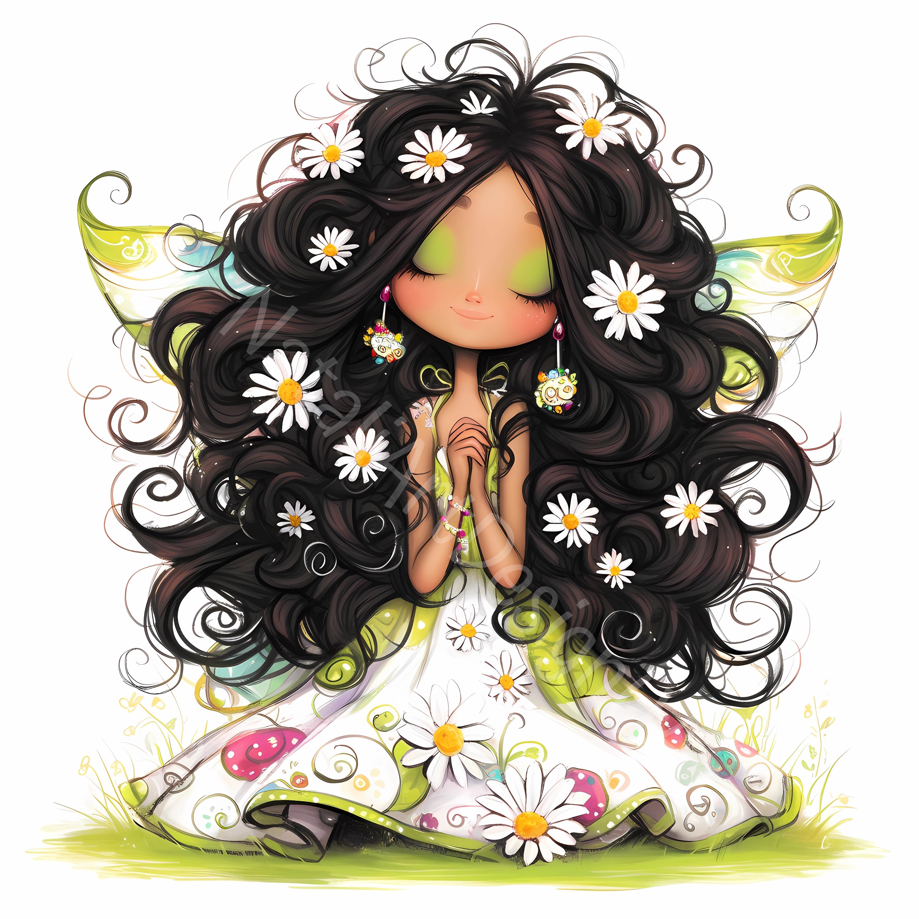 Whimsical Daisy Girl Clip Art 10 High Res Watercolor Jpgs Junk ...