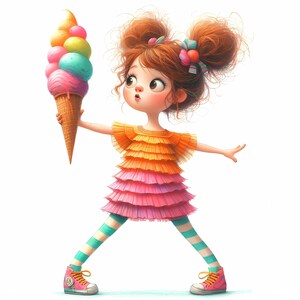 Ice Cream Girls Clipart 10 High Res Watercolor JPG for Junk Journals ...