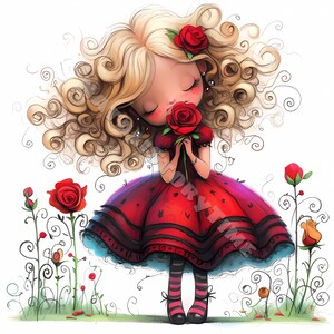 Red Roses Girl Clip Art 10 High Res Watercolor Jpgs Junk Journaling ...