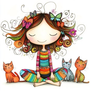 Whimsical Cat Lover Girls Clipart 10 High Res Watercolor Jpgs for Junk ...