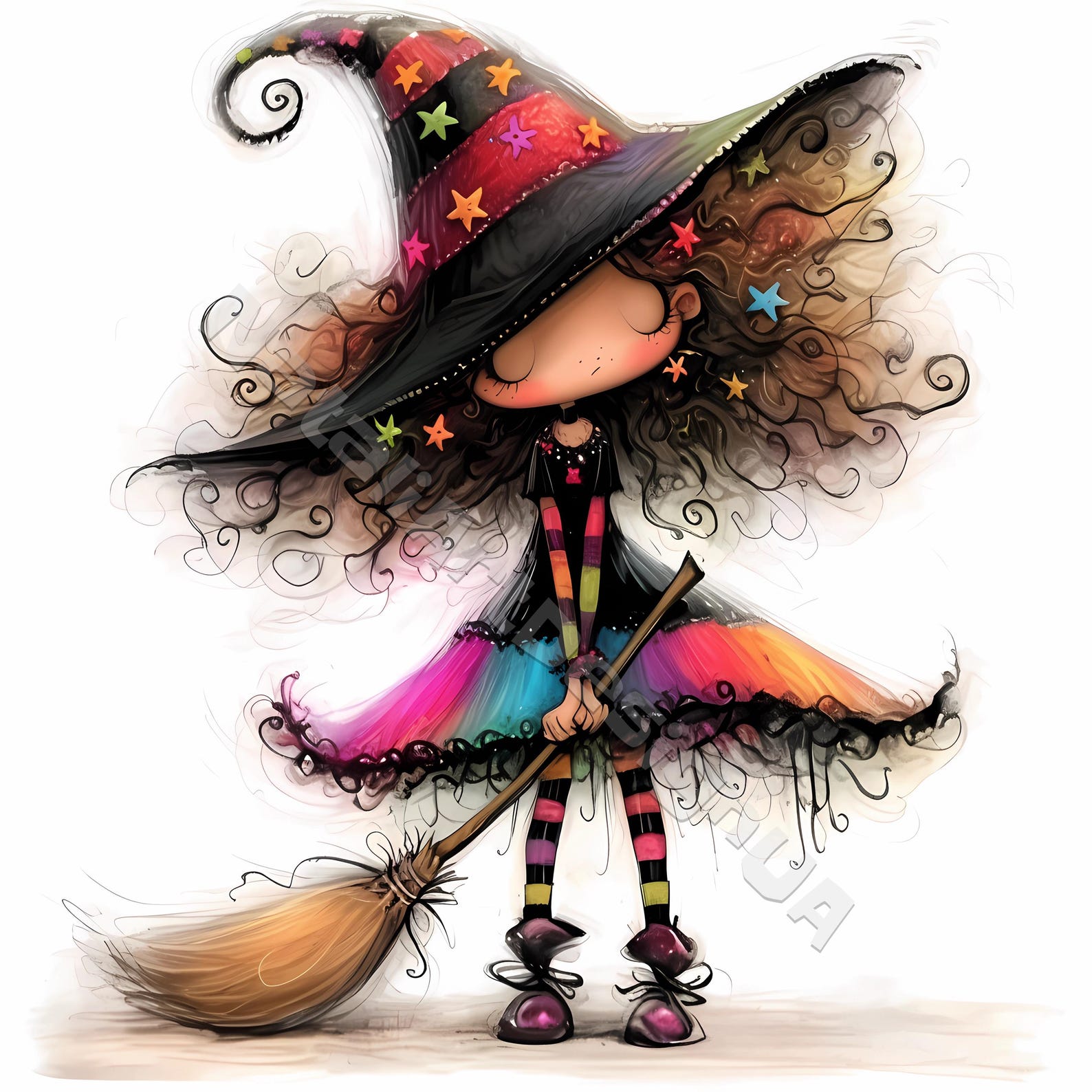 Halloween Witch Girl Clip Art 10 High Res Watercolor JPG Junk ...