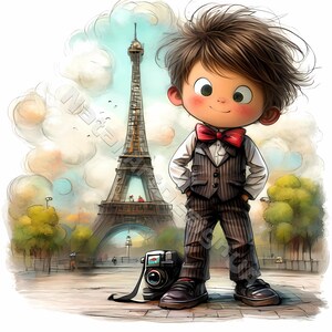Quirky Paris Boy Clip Art 10 High Res Watercolor JPG Junk Journaling ...