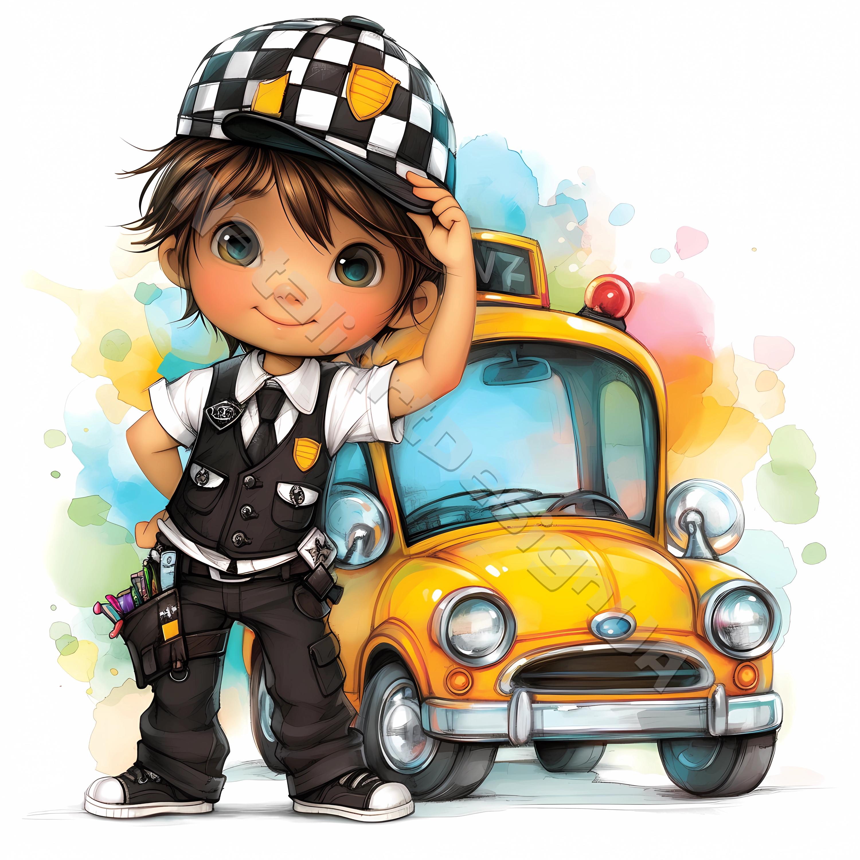 Quirky Taxi Driver Clip Art 10 High Res Watercolor Jpgs Junk Journaling ...