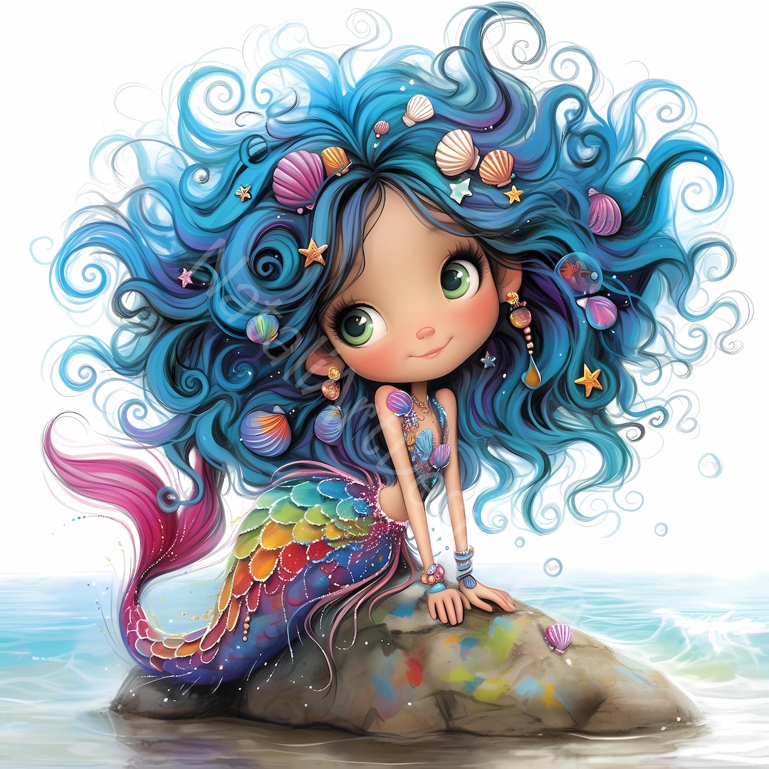 Whimsical Mermaid Clip Art 10 High Res Watercolor Jpgs Junk Journaling ...