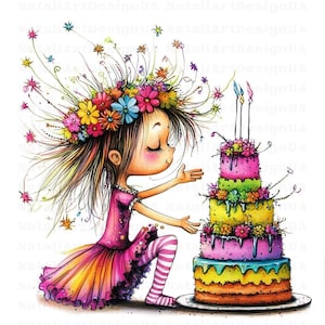 Quirky Birthday Girl Clipart, 10 JPG Quirky Girl, Funny Birthday Card ...