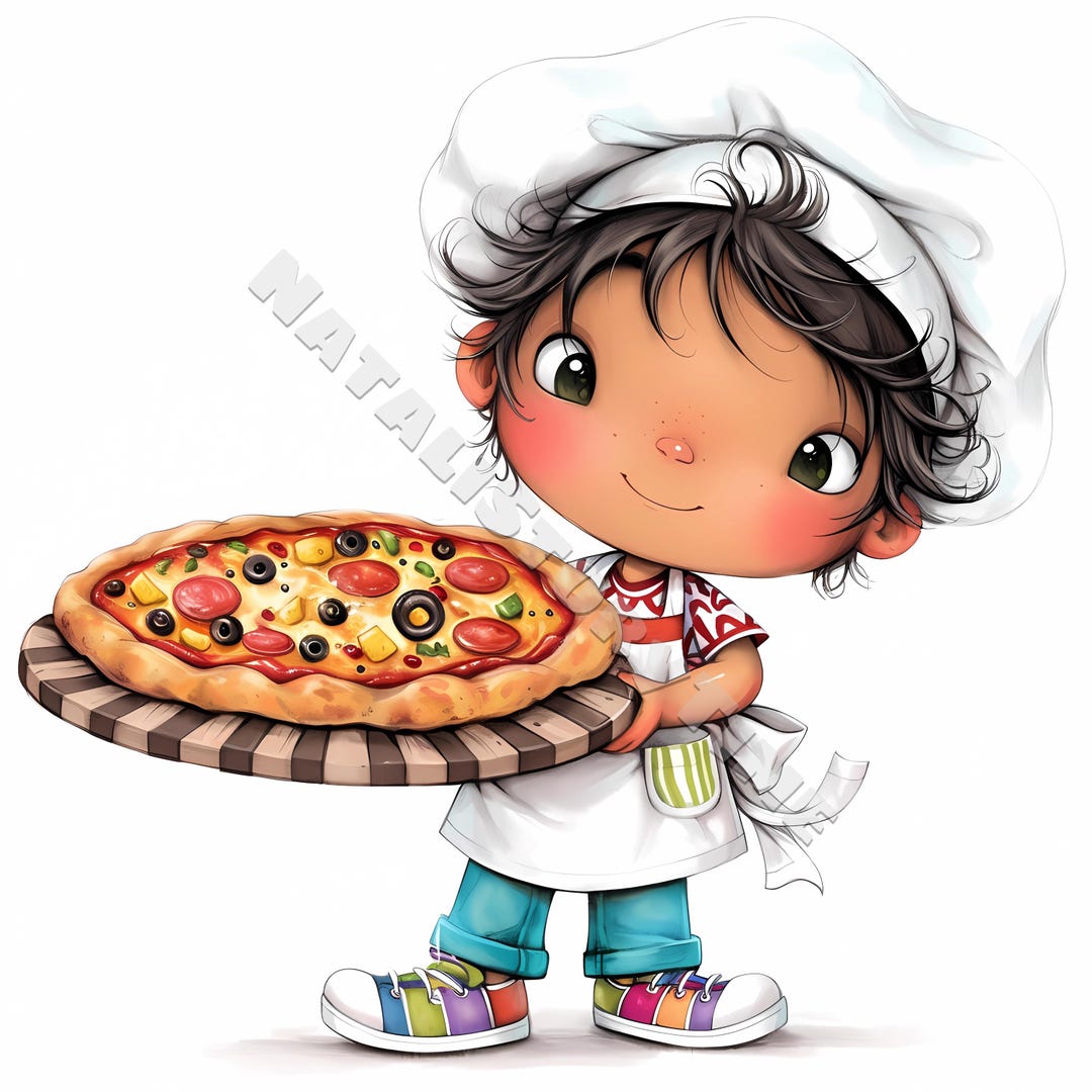 Quirky Pizza Boy Clipart 10 High Res Watercolor JPG Junk Journals ...