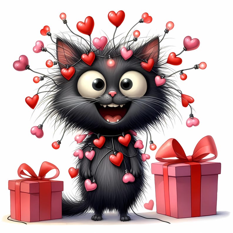 Valentine Black Cat Clipart 10 High Res Watercolor Jpgs for Junk ...