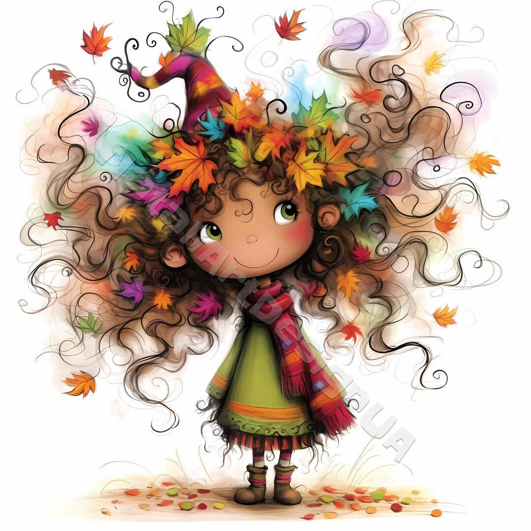 Whimsy Autumn Girl Clip Art 10 High Res Watercolor Jpgs Junk Journaling ...