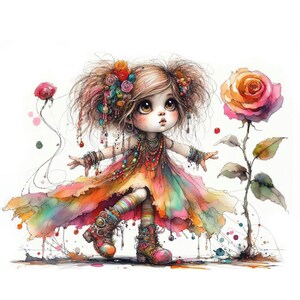 Whimsical Little Girls Clipart 10 High Res Watercolor Jpgs for Junk ...