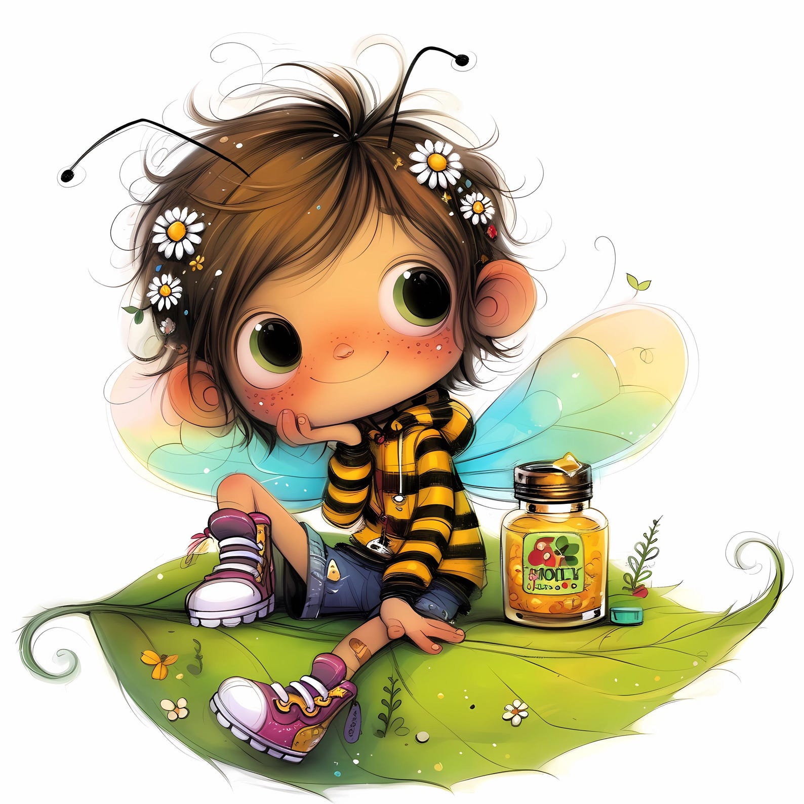 Whimsical Bee Boy Clip Art 10 High Res Watercolor Jpgs Junk Journaling ...