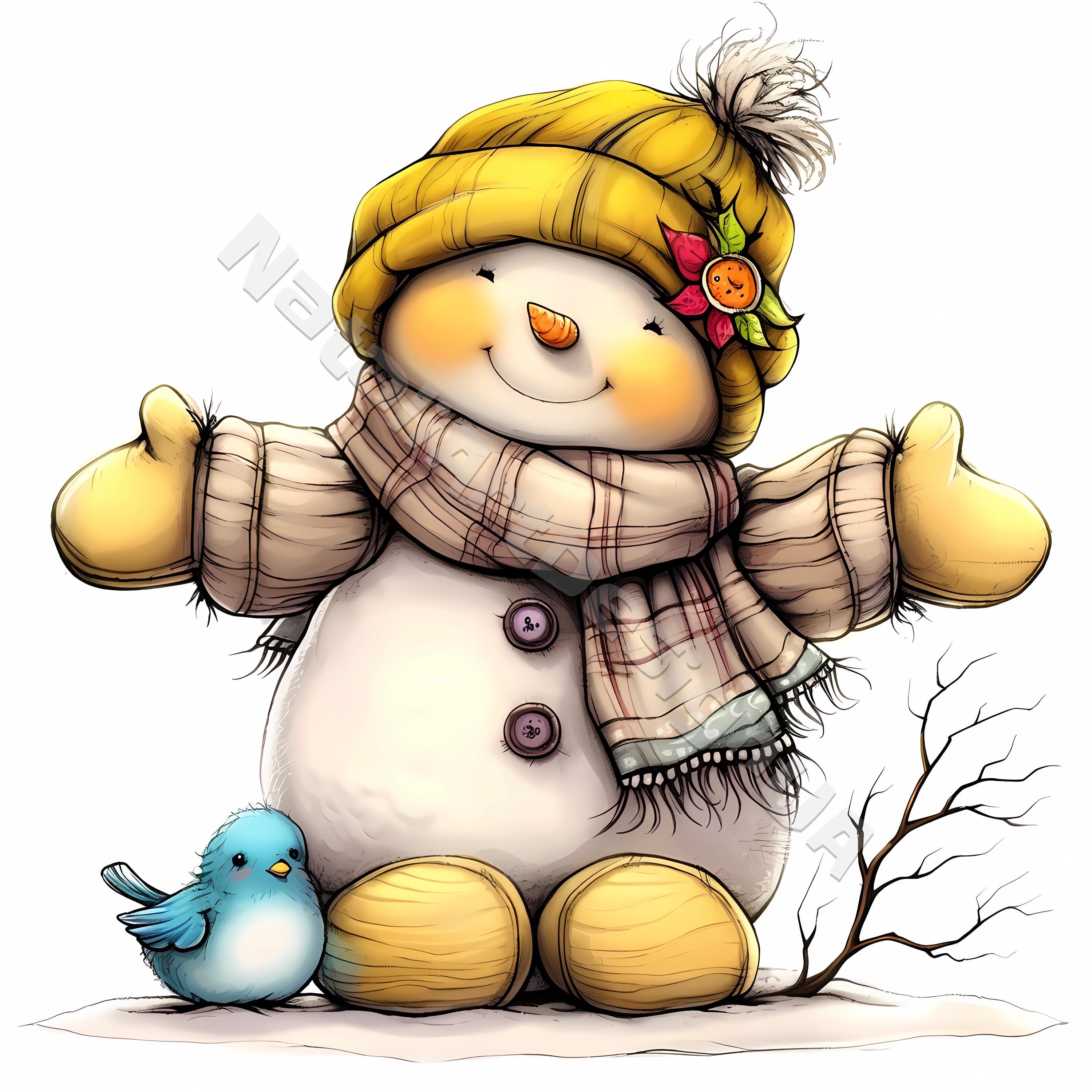 Whimsical Snowman Clipart, Christmas Snowman Clipart, Cute Snowman ...