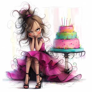 Grumpy Birthday Girl Clipart 10 High Res Watercolor Jpgs for Junk ...