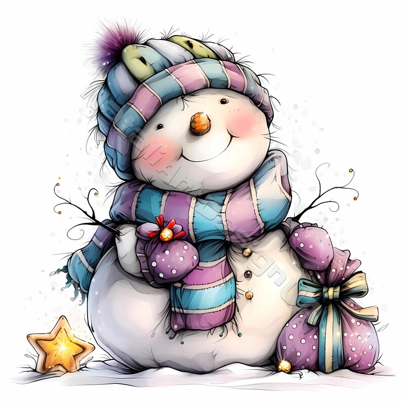 Whimsical Snowman Clipart, Christmas Snowman Clipart, Cute Snowman ...