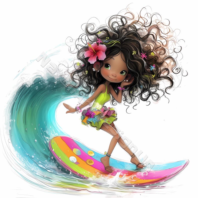 Quirky Surfer Girl Clip Art 10 High Res Watercolor Jpgs Junk Journaling ...