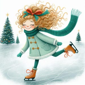Girls Ice Skating Clipart 10 High Res Watercolor Jpgs for Junk Journals ...