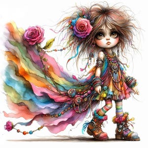 Whimsical Little Girls Clipart 10 High Res Watercolor Jpgs for Junk ...