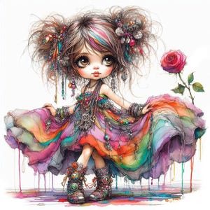 Whimsical Little Girls Clipart 10 High Res Watercolor Jpgs for Junk ...