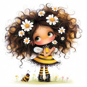 Quirky Bee Girl Clip Art 10 High Res Watercolor Jpgs Junk Journaling ...