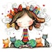Whimsical Cat Lover Girls Clipart 10 High Res Watercolor Jpgs for Junk ...