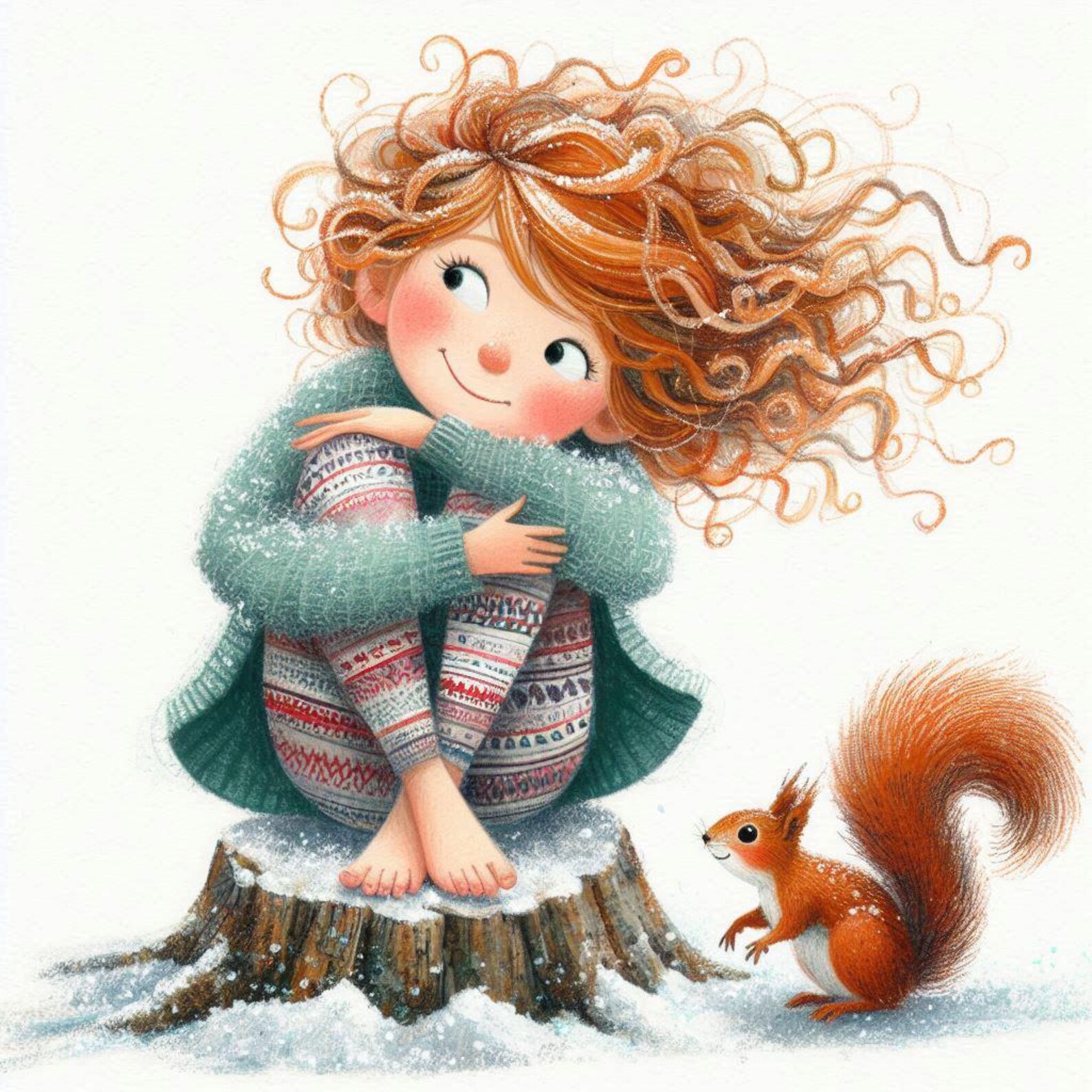 Little Girls With Squirrel Clipart 10 High Res Watercolor Jpgs for Junk ...