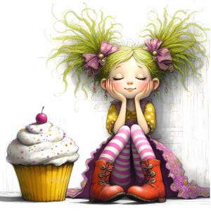 Cupcake and Quirky Girl Clipart 10 High Res Watercolor JPG for Junk ...