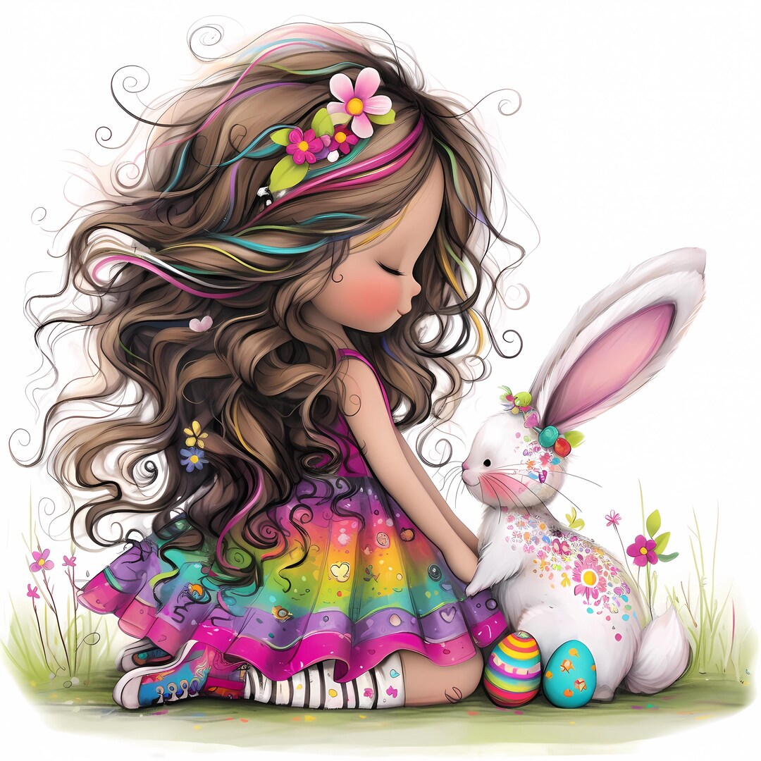 Easter Rabbit and Girl Clipart 10 High Res Watercolor Jpgs for Junk ...