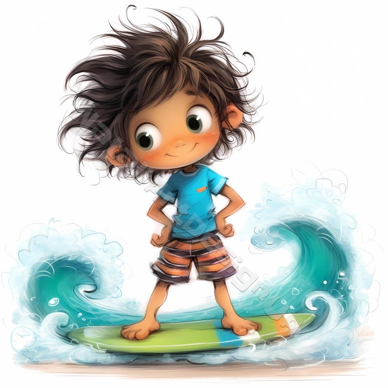 Quirky Surfer Boy Clip Art 10 High Res Watercolor Jpgs Junk Journaling ...