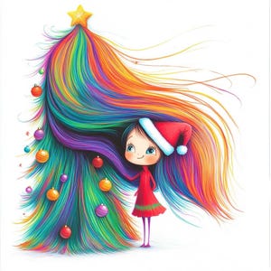 Christmas Girl and Christmas Tree Clip Art 10 High Res Watercolor Jpgs ...