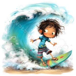 Quirky Surfer Boy Clip Art 10 High Res Watercolor Jpgs Junk Journaling ...