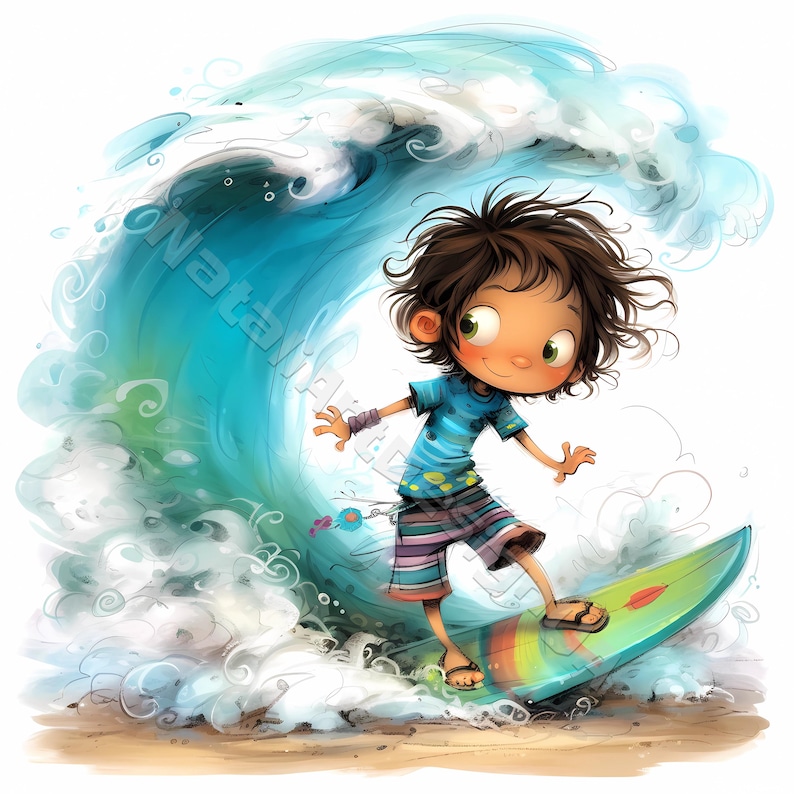 Quirky Surfer Boy Clip Art 10 High Res Watercolor Jpgs Junk Journaling ...