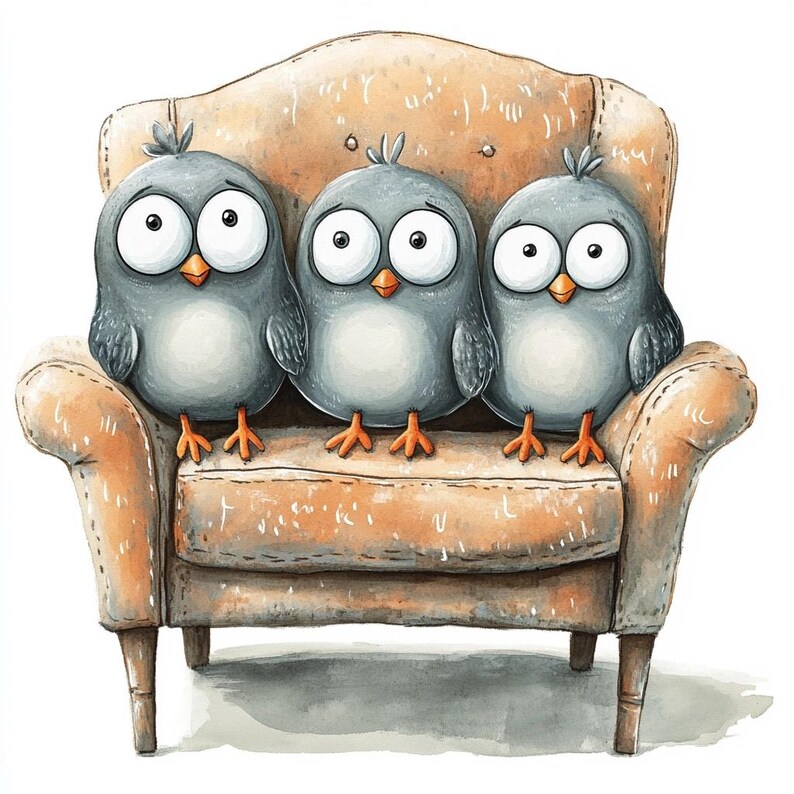 Birds on Chair Clipart 10 High Res Watercolor Jpgs for Junk Journals ...