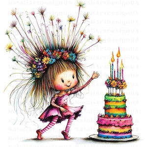Quirky Birthday Girl Clipart, 10 JPG Quirky Girl, Funny Birthday Card ...
