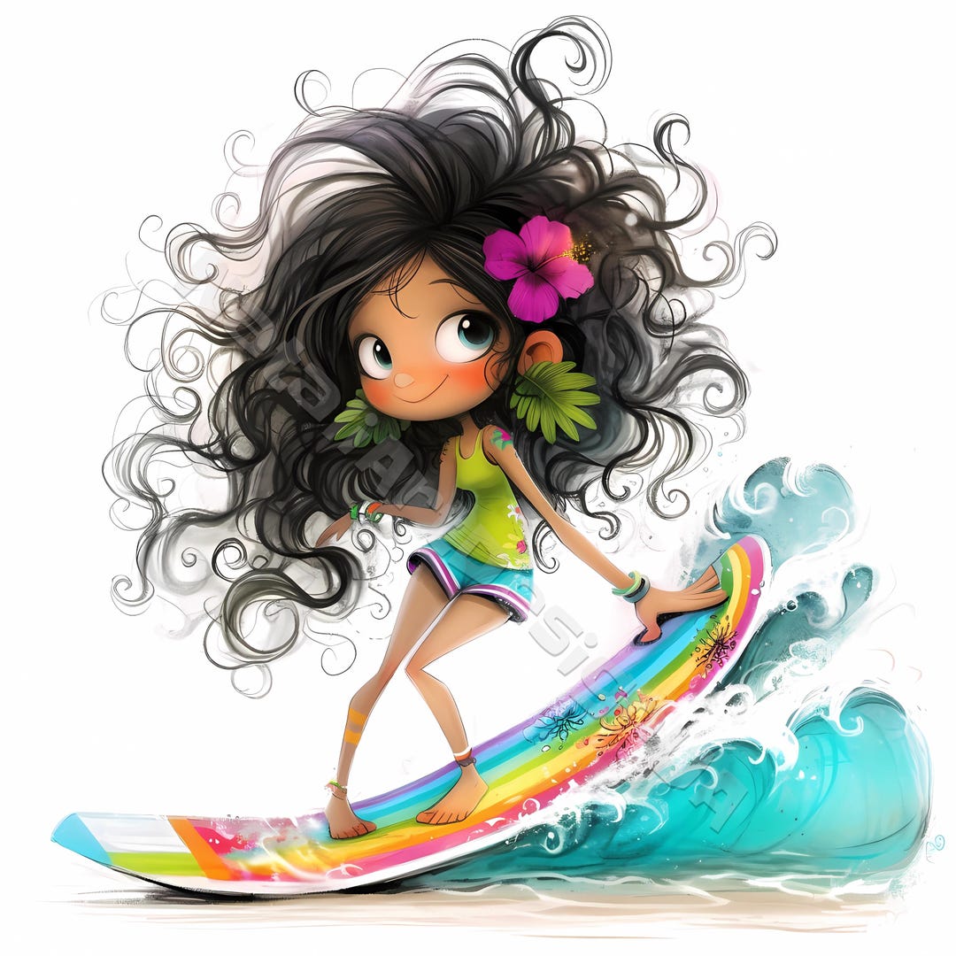 Quirky Surfer Girl Clip Art 10 High Res Watercolor Jpgs Junk Journaling ...